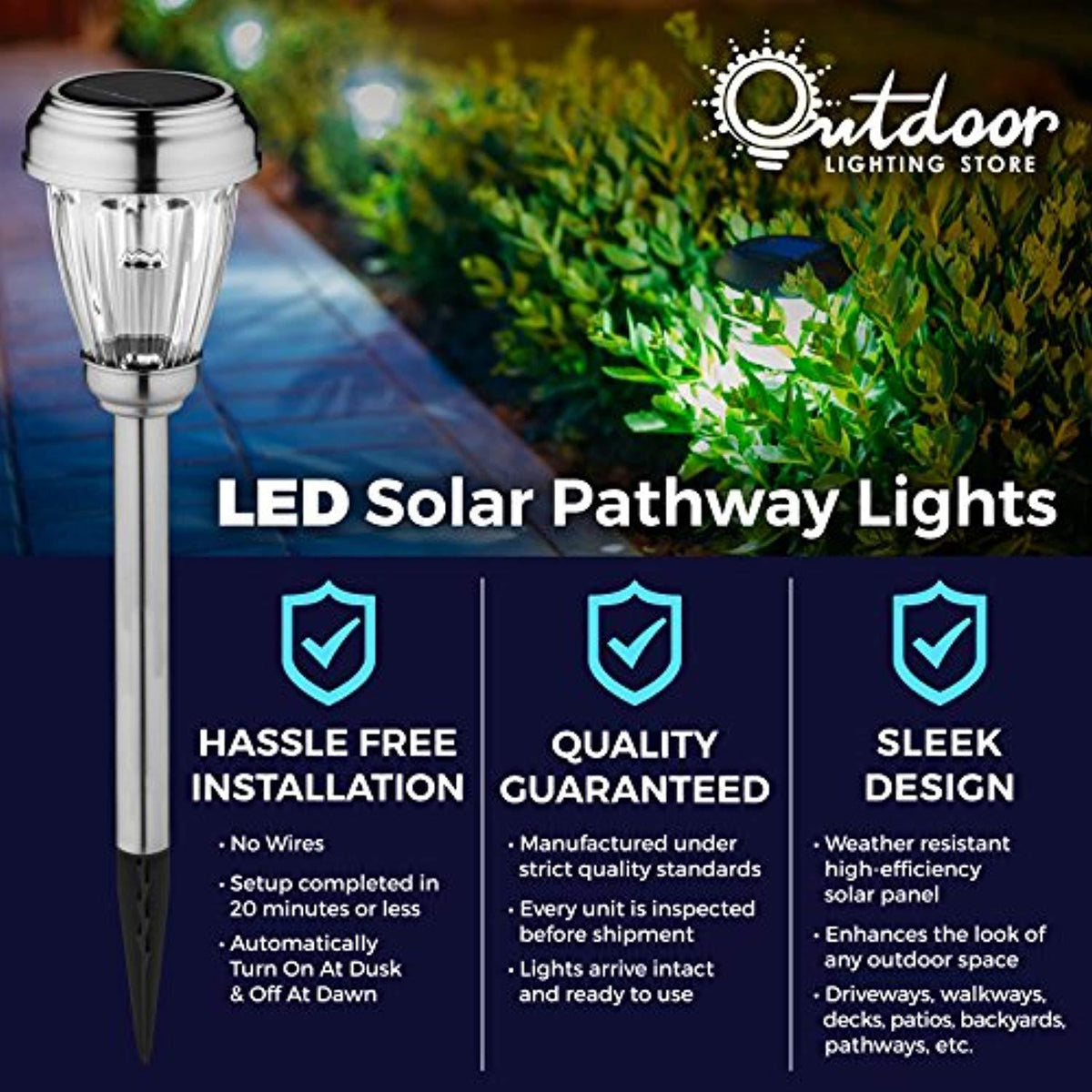 Set of 6 Solar Path Lights, Low Voltage, Wireless LED Solar Pathway Li ...